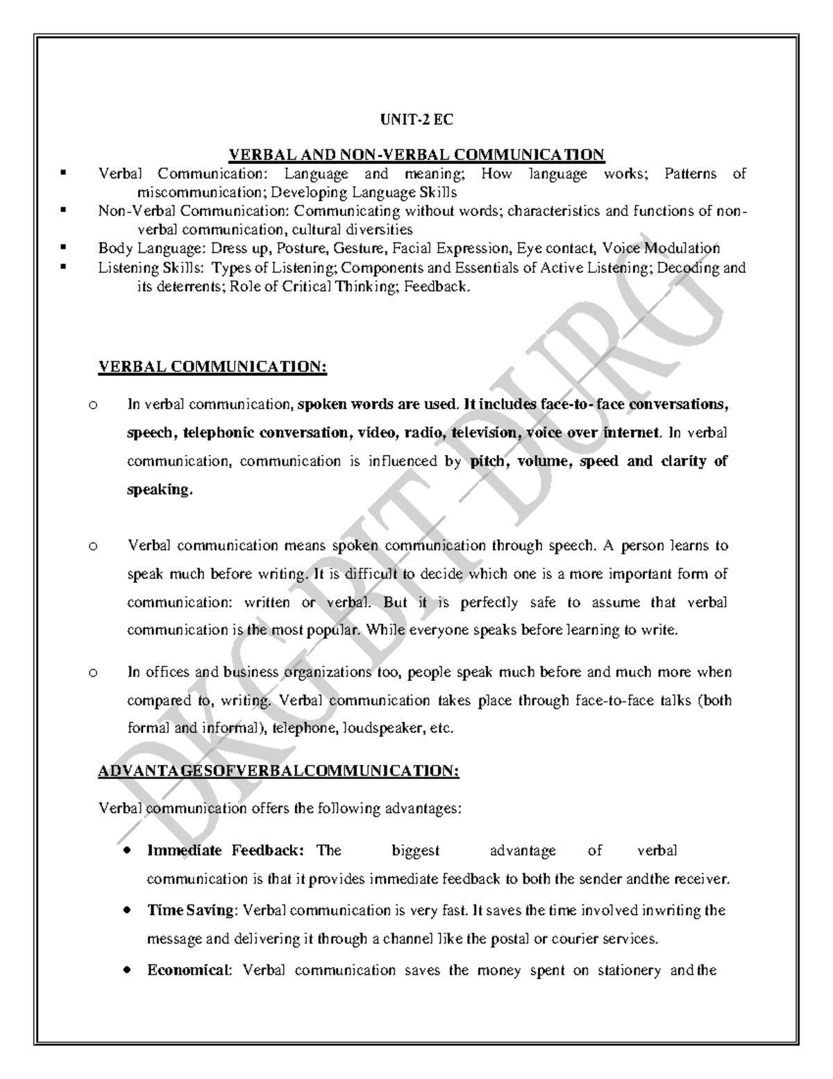 UNIT 2- EC-V-and-NV- Communication - UNIT-2 EC VERBAL AND NON-VERBAL ...