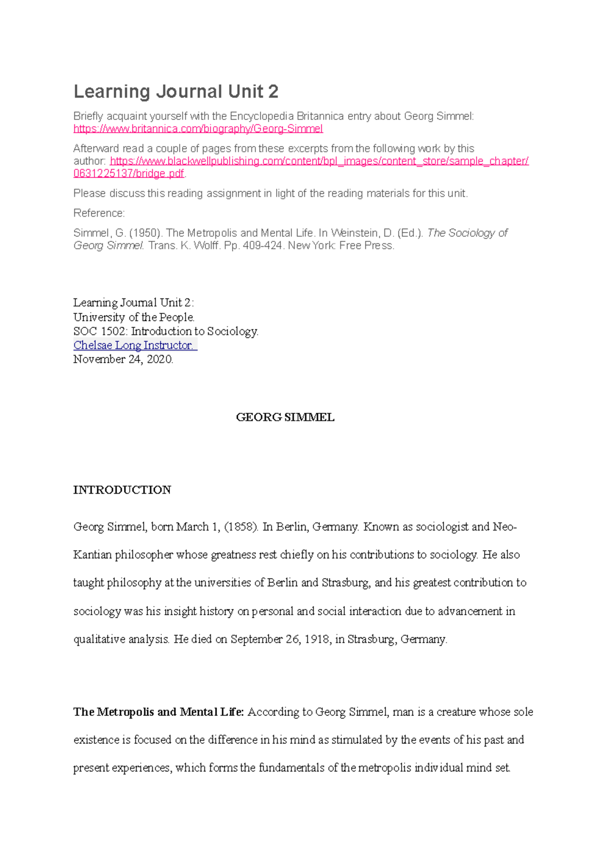 Learning Journal Unit 2 - Please discuss this reading assignment in ...