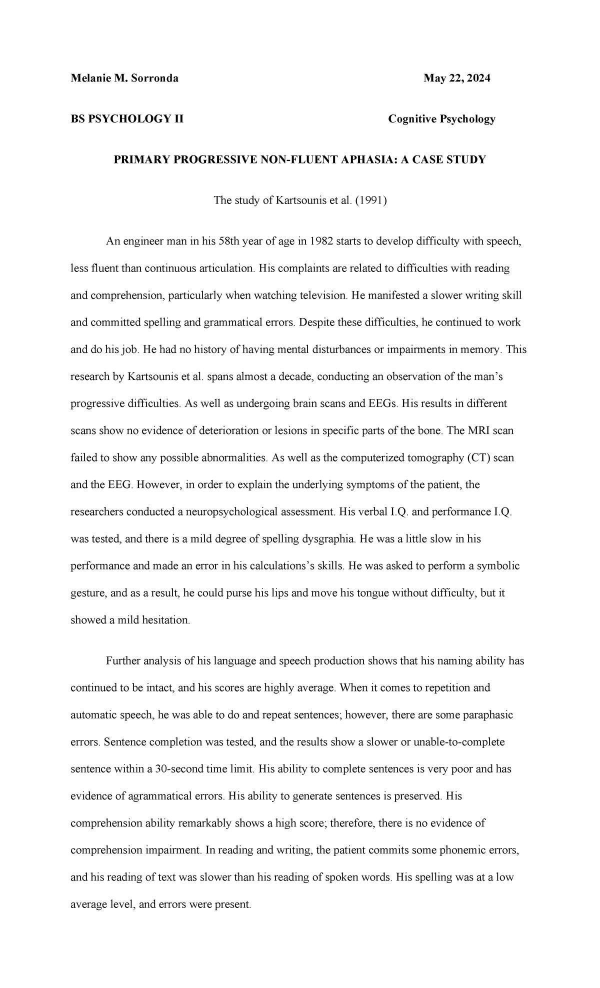 Primary Progressive NON- Fluent Aphasia A CASE Study- Analysis ...