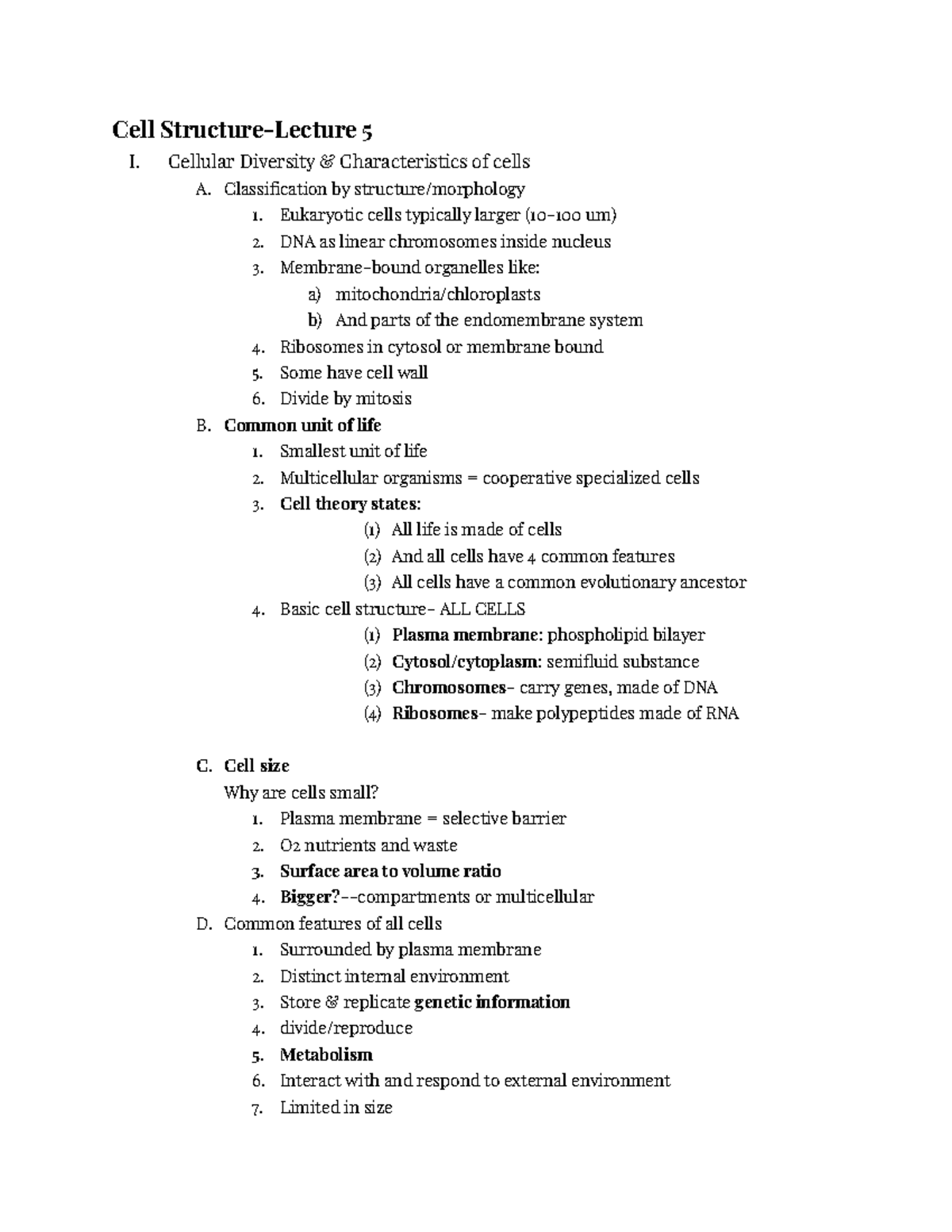 Topic 5-6 Cell Structure Membrane - Cell Structure-Lecture 5 I ...