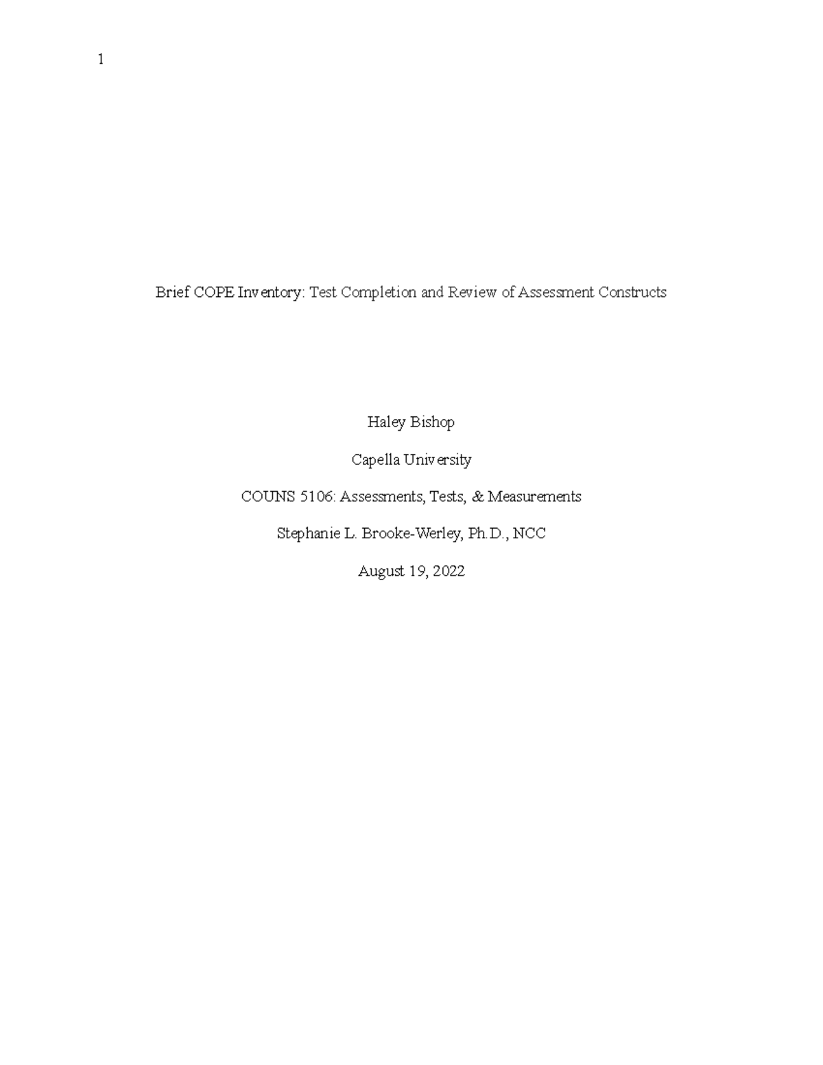 Haley Bishop U6A1 Assessment Completion and Review of Constructs docx ...