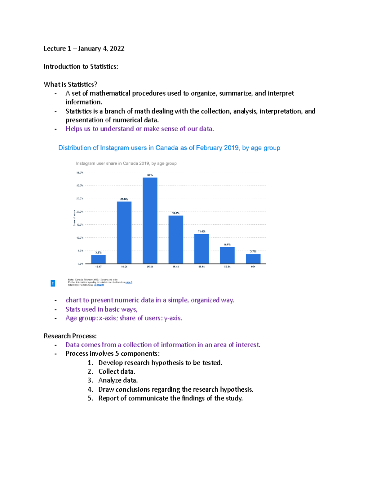 Lecture 1 - Intro to Stats - Lecture 1 – January 4, 2022 Introduction ...