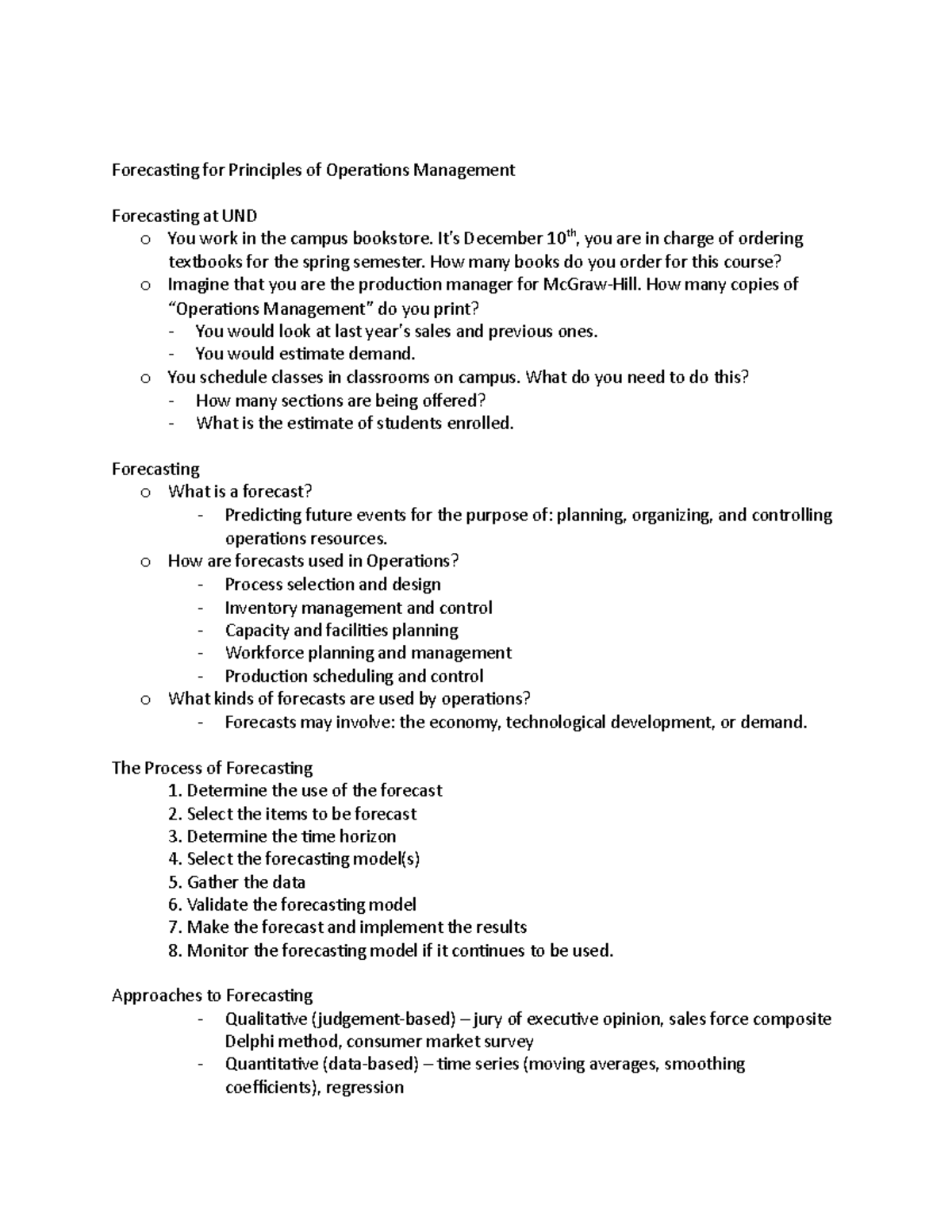 Forecasting for Principles of Operations Management - Forecasting for ...