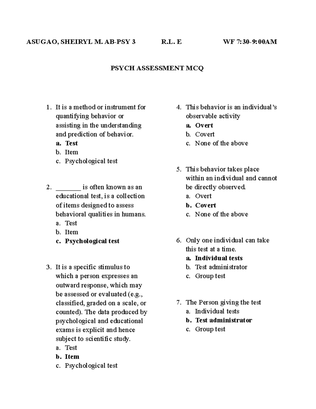 Asugao- RLE ( Mdterm) Psych Assessment Questions ACT 4 - ASUGAO ...
