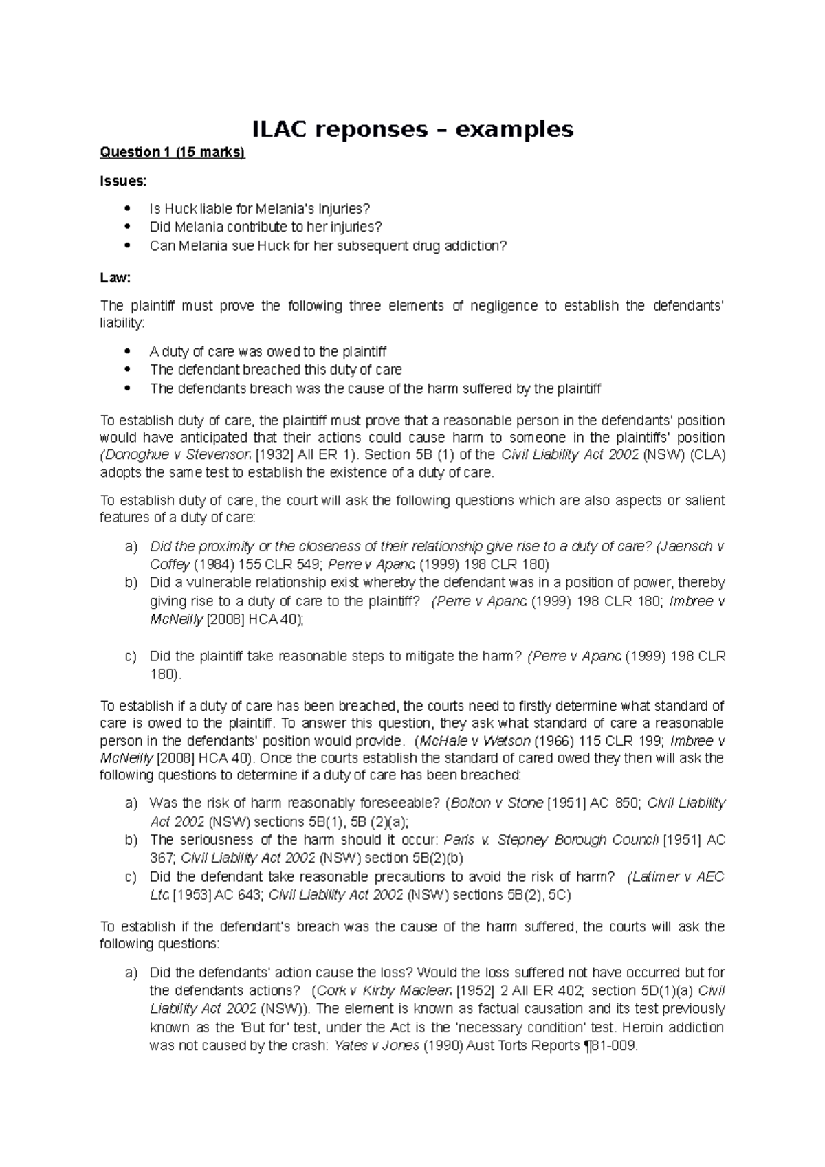 ILAC reponses to use in exam - ILAC reponses – examples Question 1 (15 ...