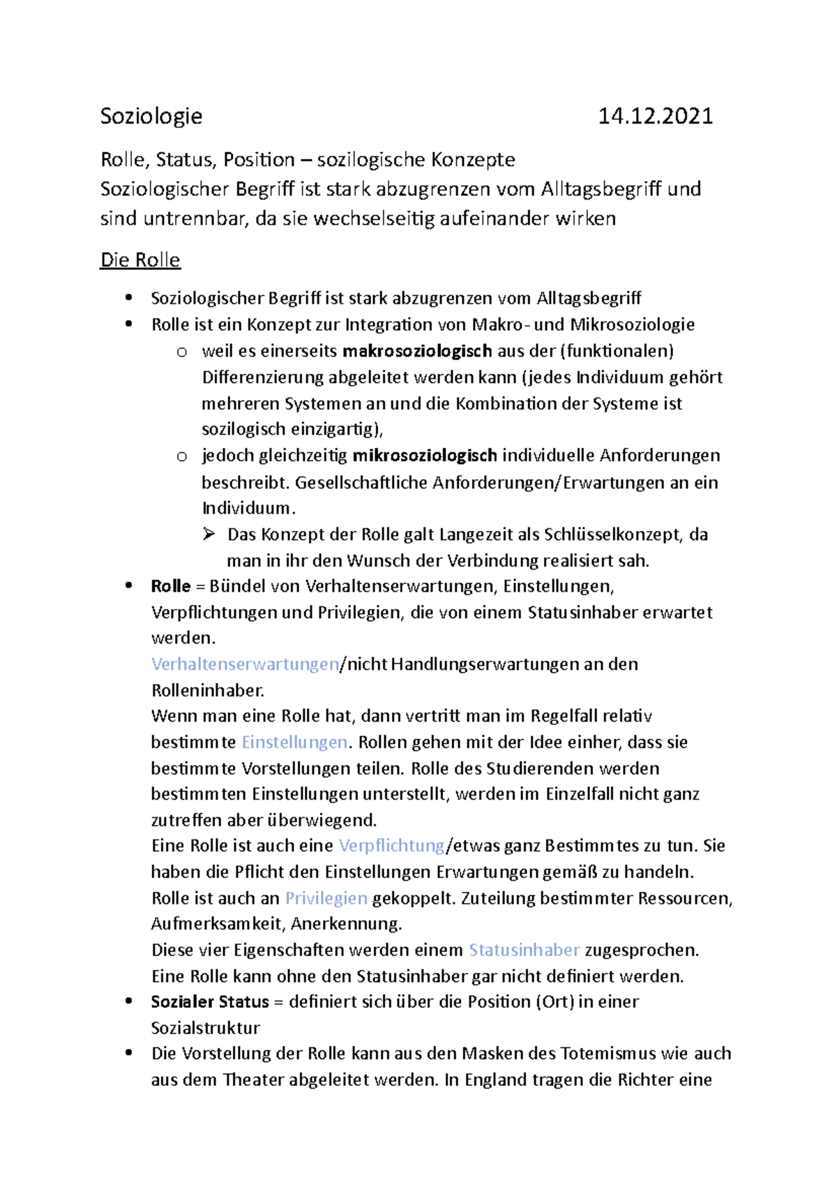 Rolle, Status, Position - Soziologie 14. Rolle, Status, Position ...