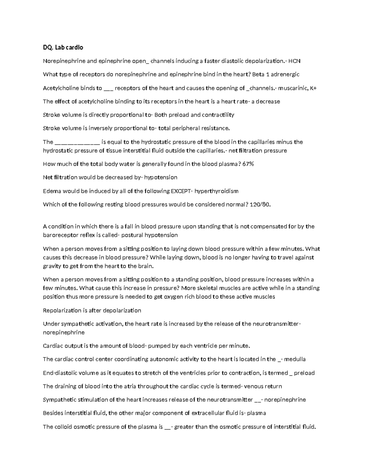 Physio cardio - Cardiac system work - DQ. Lab cardio Norepinephrine and epinephrine open ...