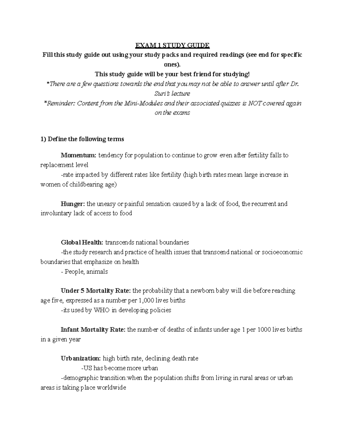Exam 1 Completed Study Guide - EXAM 1 STUDY GUIDE Fill this study guide ...