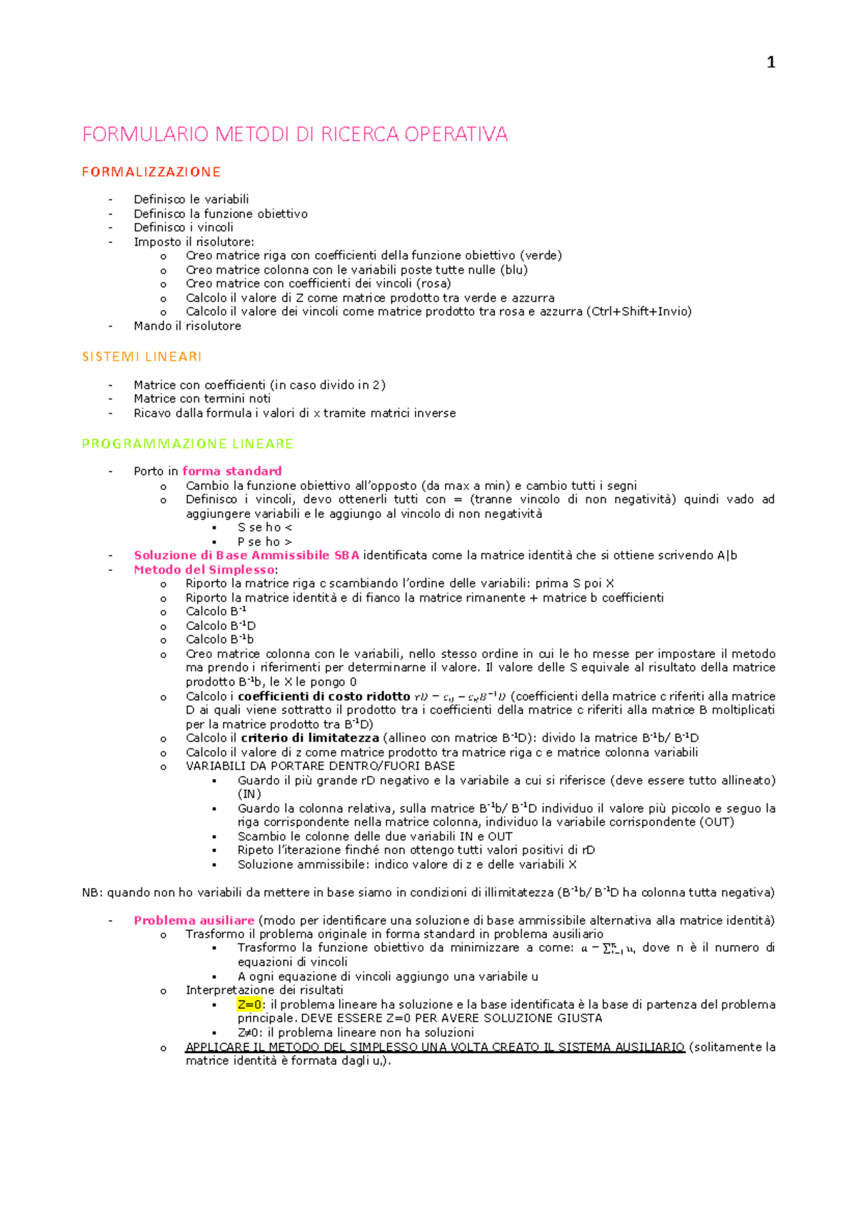 Formulario Metodi DI Ricerca Operativa - FORMULARIO METODI DI RICERCA ...
