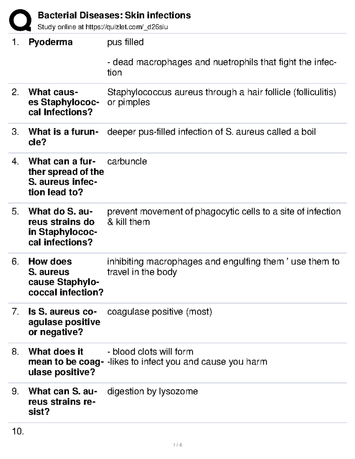 Bacterial Diseases- Skin infections Study Guide - Study online at ...