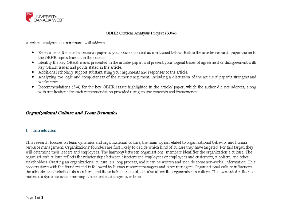 OBHR Critical Analysis Project SD Draft - OBHR Critical Analysis ...