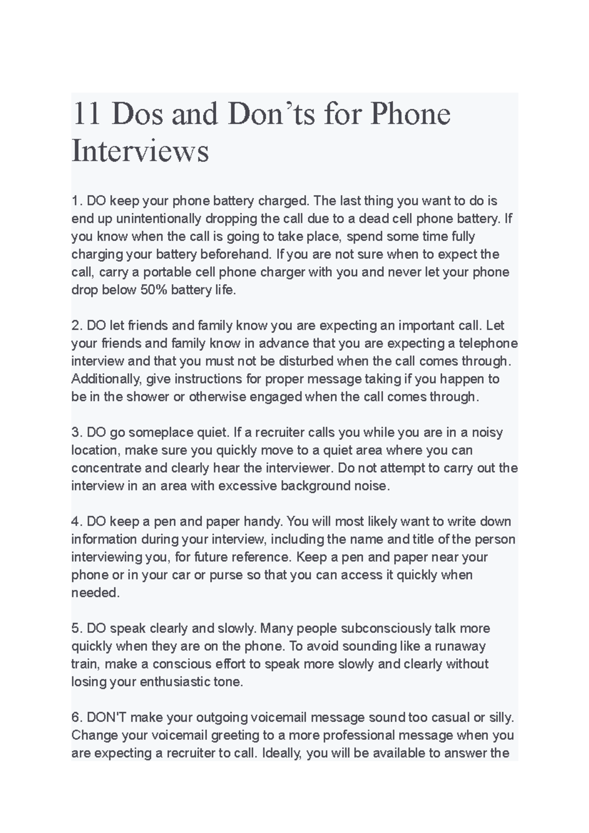 Telephonic Interview - 11 Dos and Don’ts for Phone Interviews DO keep ...
