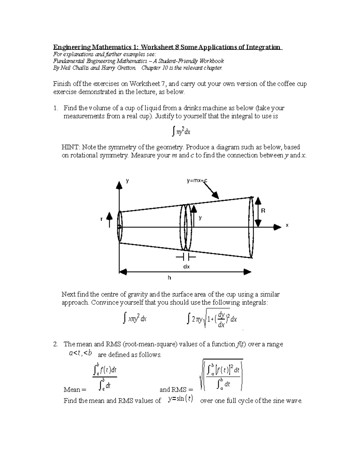 Worksheet 8 - tutorial 8 - Engineering Mathematics 1: Worksheet 8 Some ...
