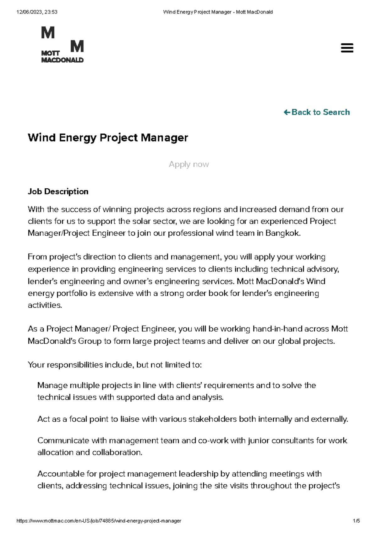 Wind Energy Project Manager - Mott Mac Donald - Back to Search Wind ...