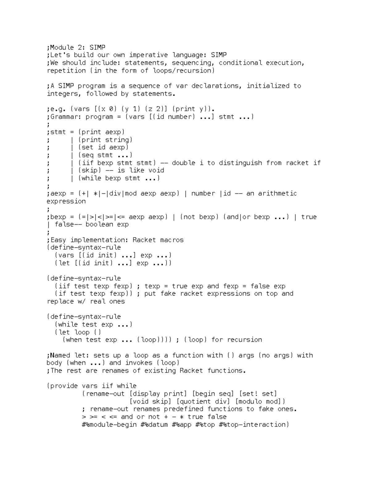 Lec16 The Simp Programming Language Module 2 Simp Lets Build Our Own Imperative