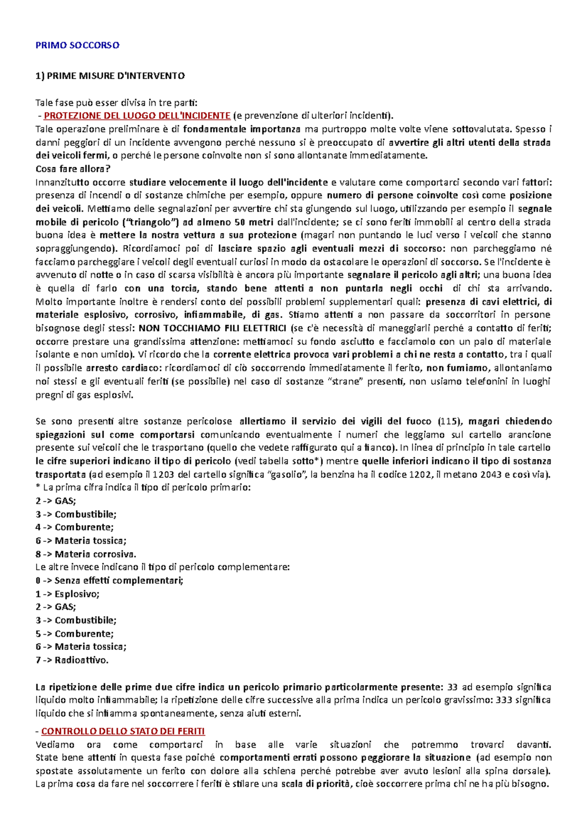 Manuale per il primo soccorso - PRIMO SOCCORSO 1) PRIME MISURE D ...