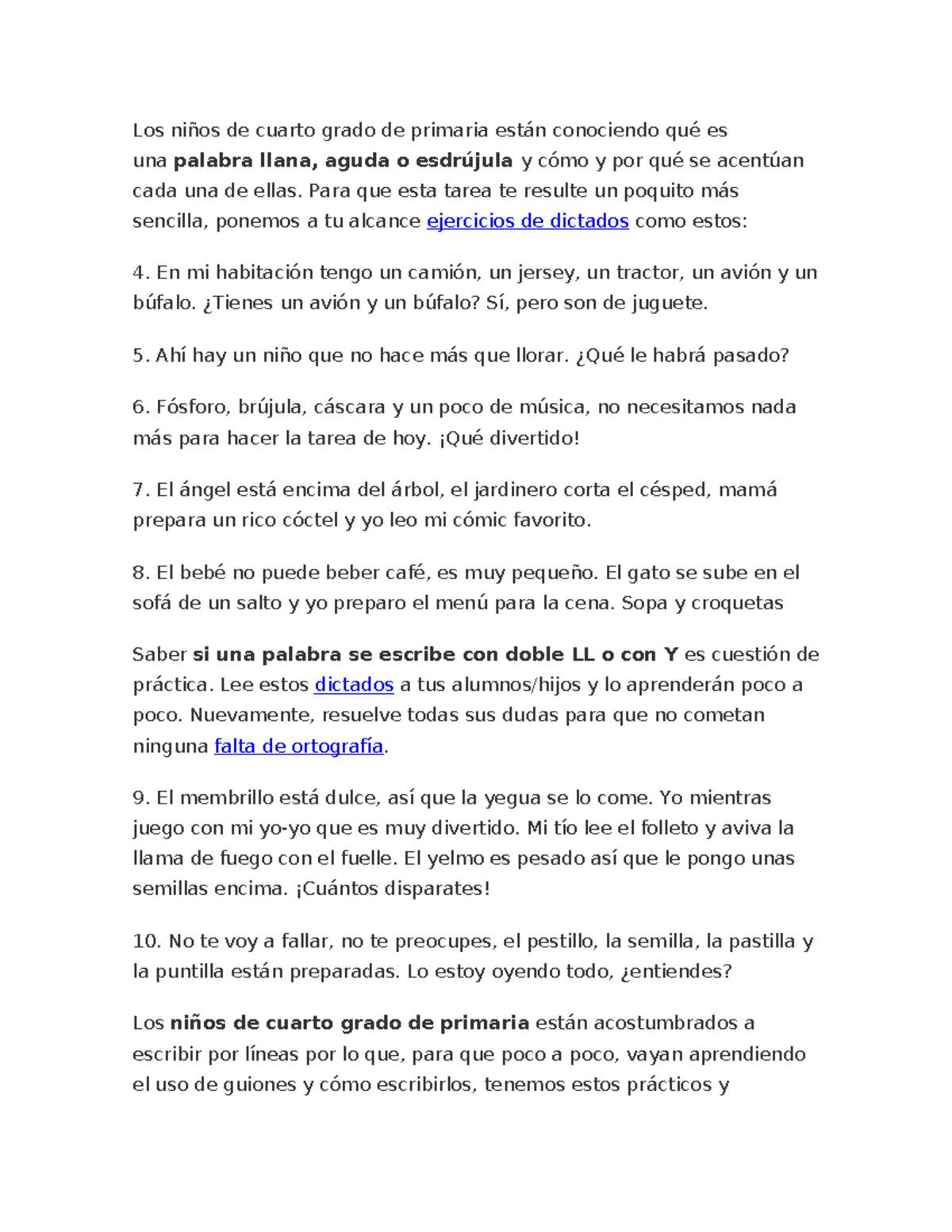 Dictado 4° - Los niños de cuarto grado de primaria están conociendo qué ...