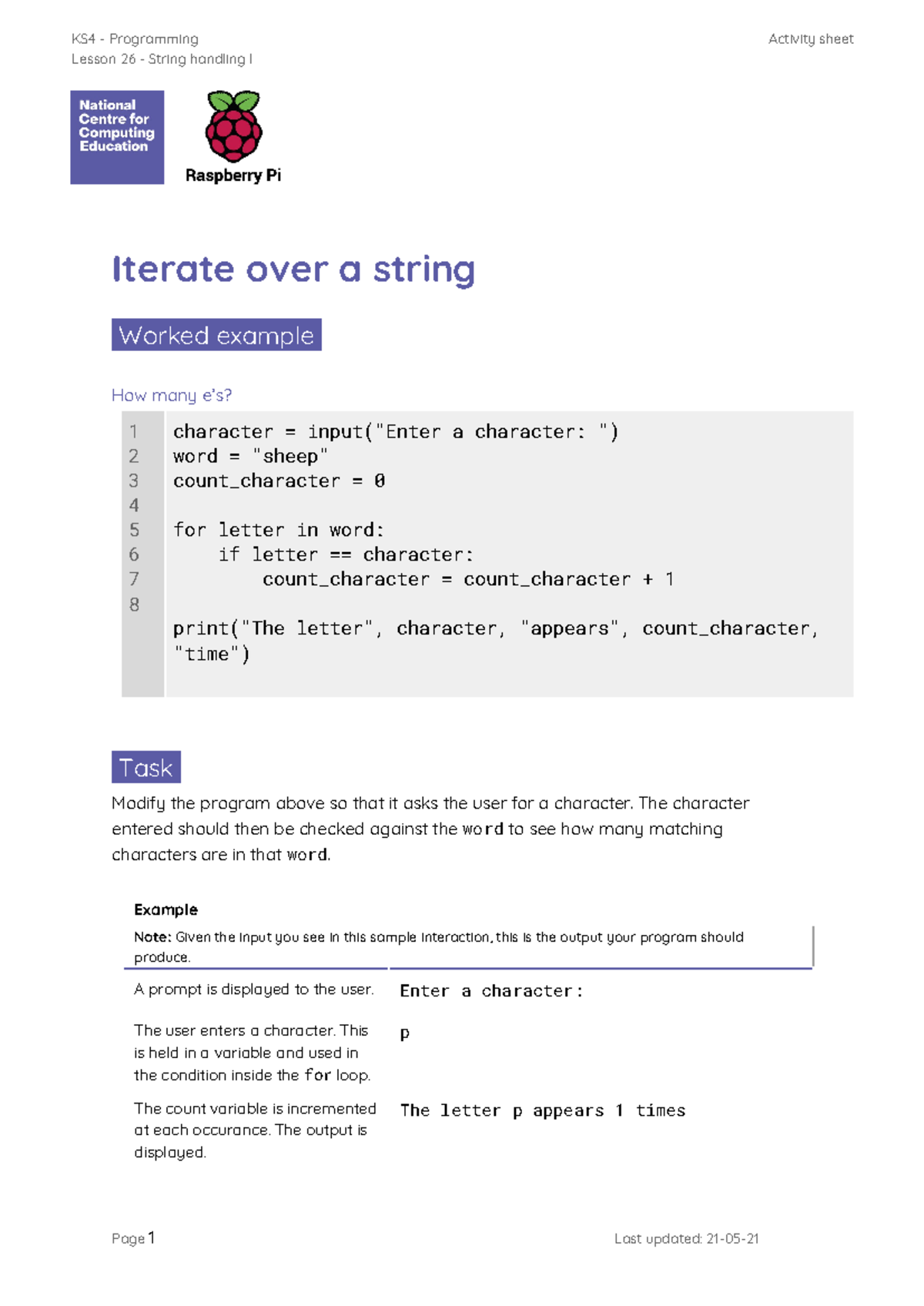 Challenge - Iterate over a string - KS4 - Programming Lesson 26 ...