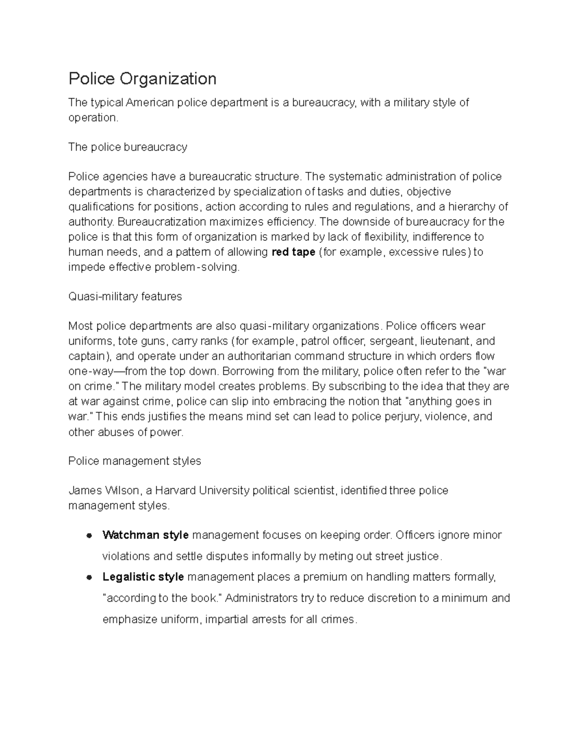 Police Organization - The police bureaucracy Police agencies have a ...