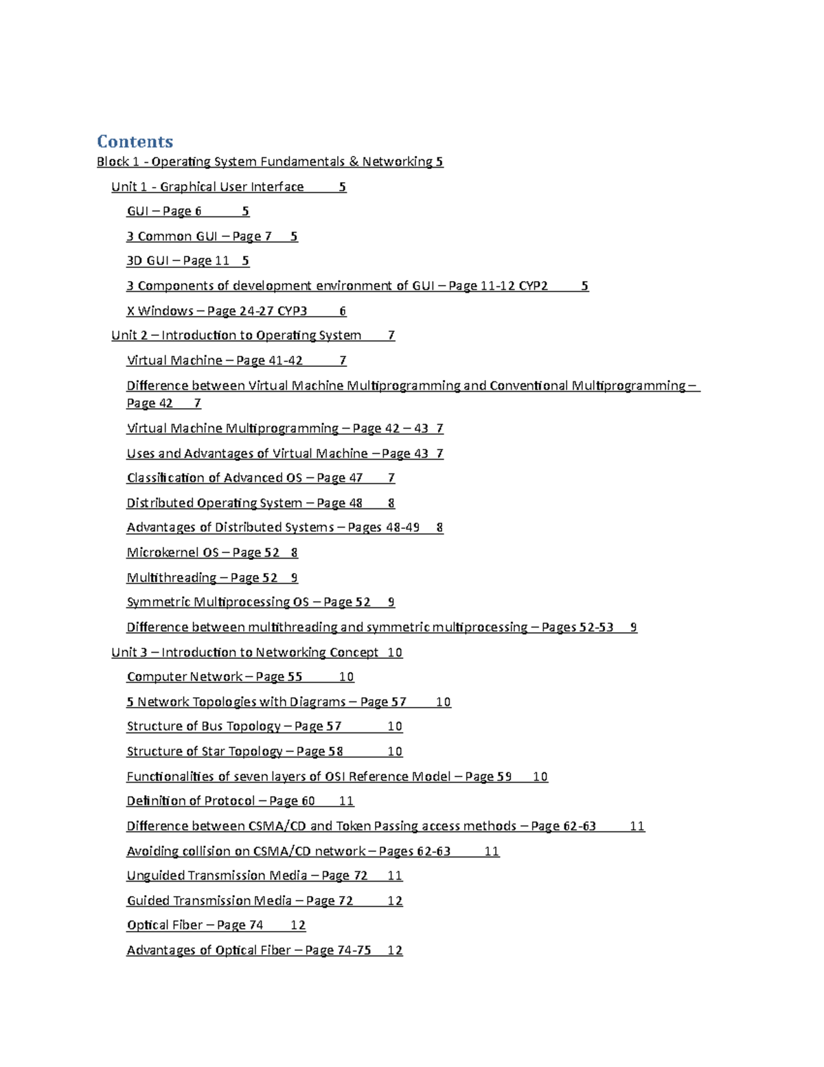 MCS 22 Notes - study - Contents Block 1 - Operating System Fundamentals ...