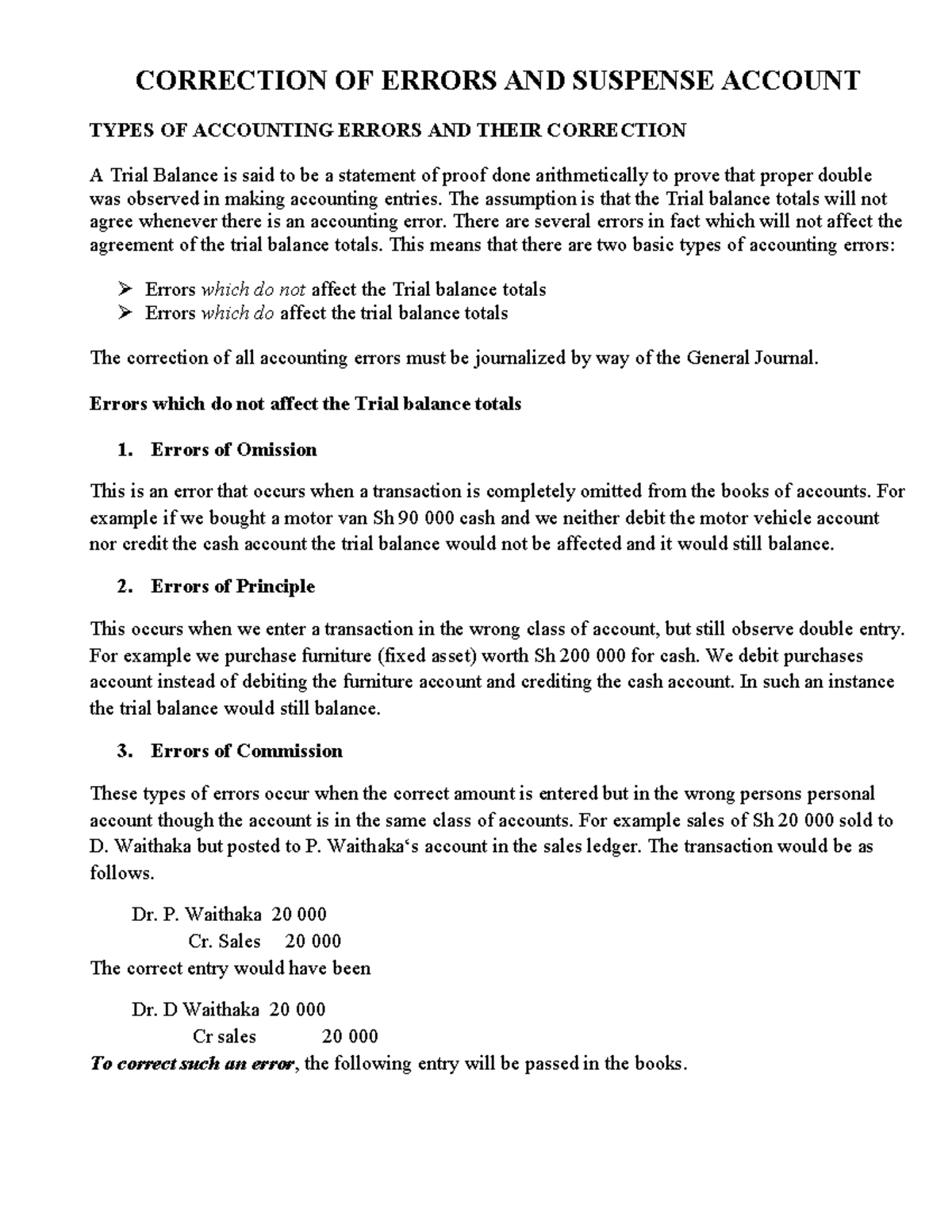 1 Principles OF Acconting Correction OF Errors AND Suspense Account ...