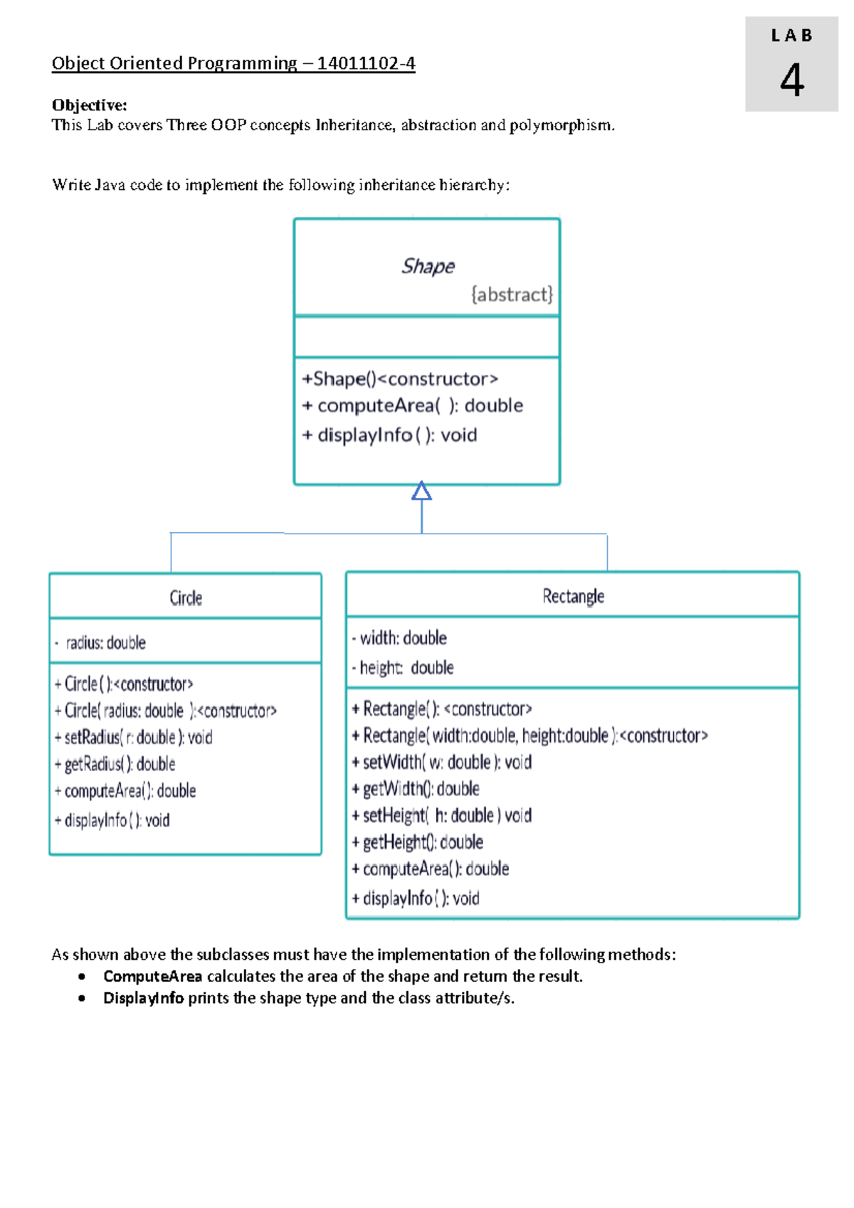 Lab4 This Lab Covers Three Oop Concepts Inheritance Abstraction And 1303