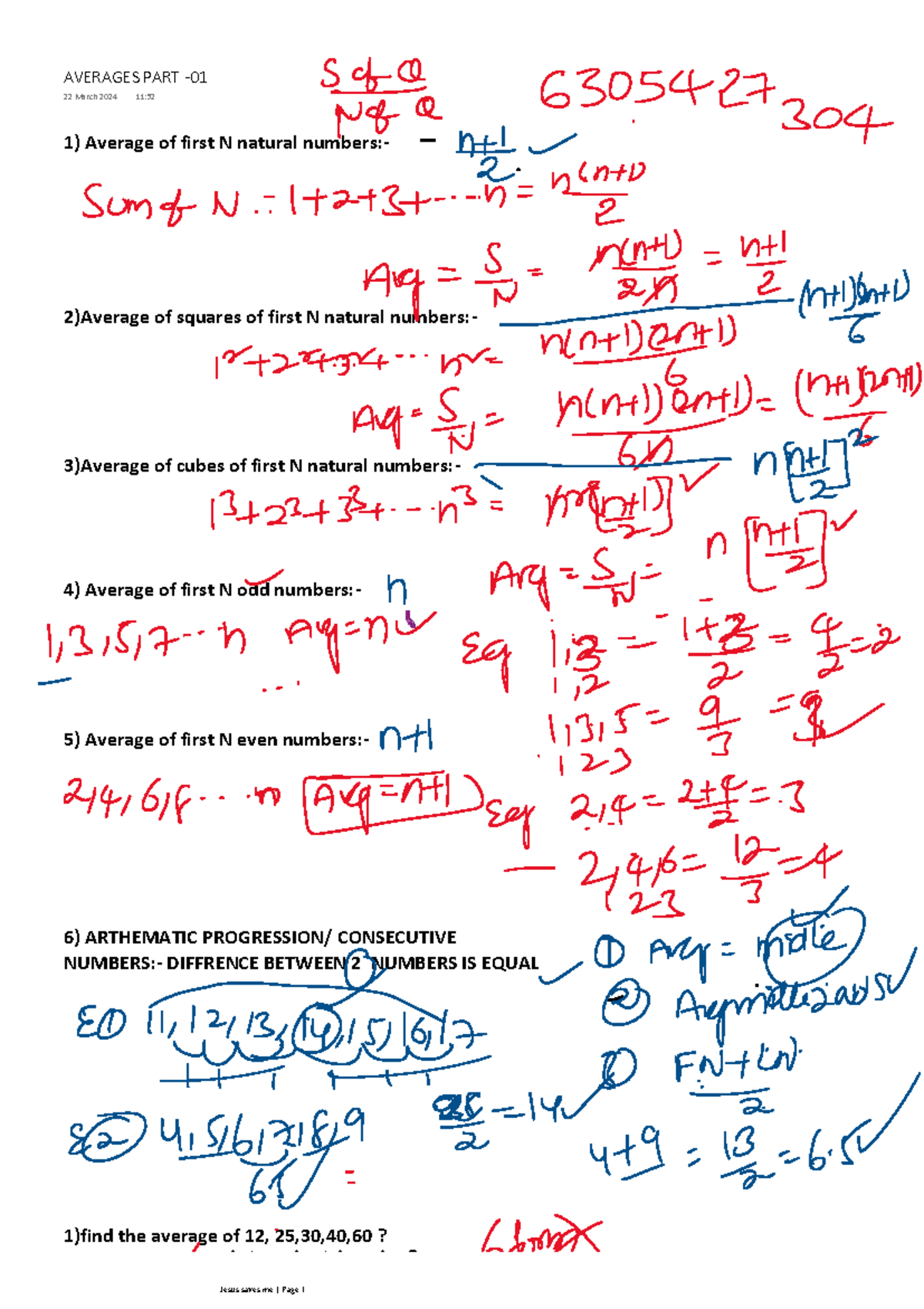 Averages FULL Notes PDF - Average of first N natural numbers:- 2 ...