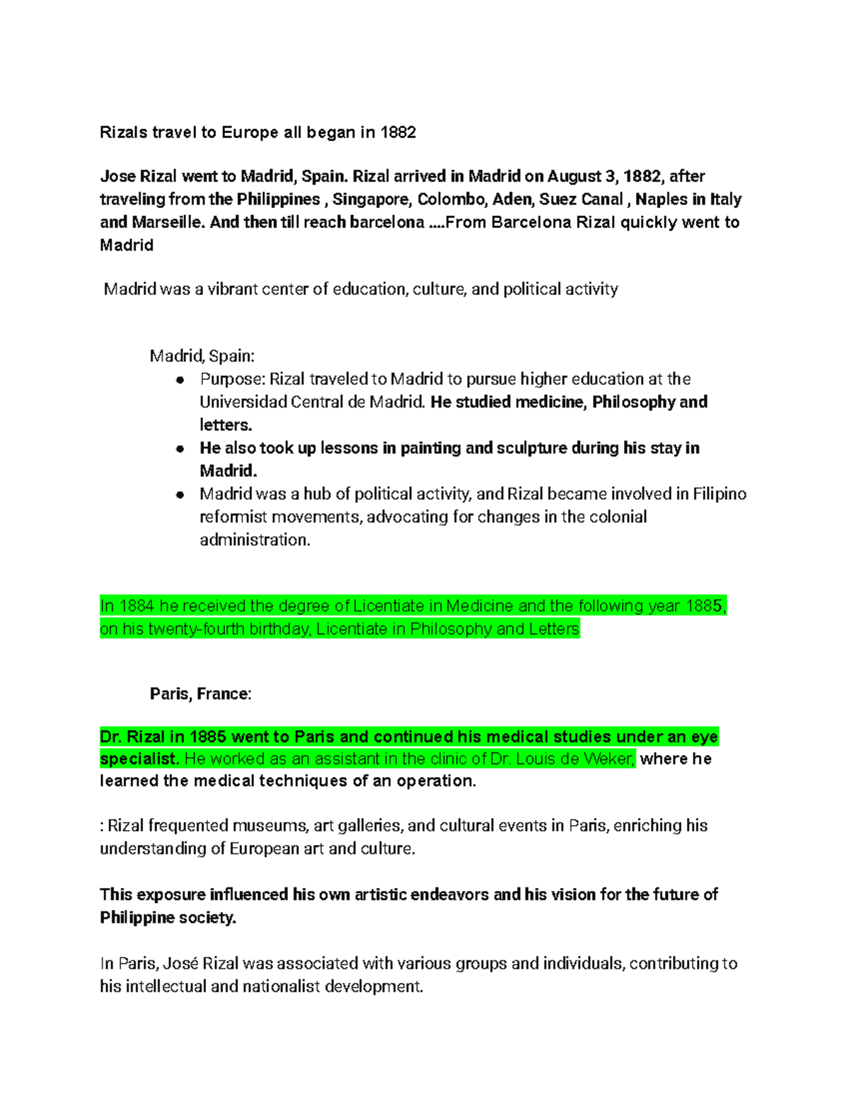 Rizal's Life in Europe - Rizals travel to Europe all began in 1882 Jose ...