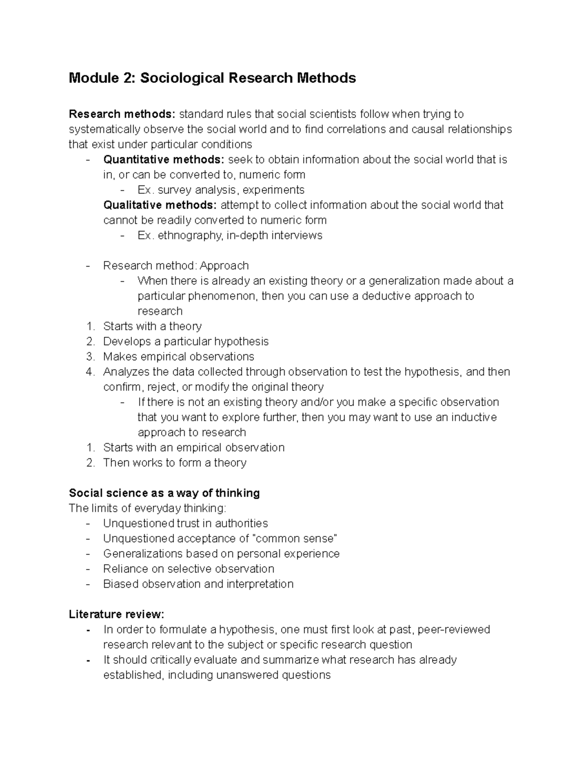 SOC 2010 Module 2 Notes - Module 2: Sociological Research Methods ...
