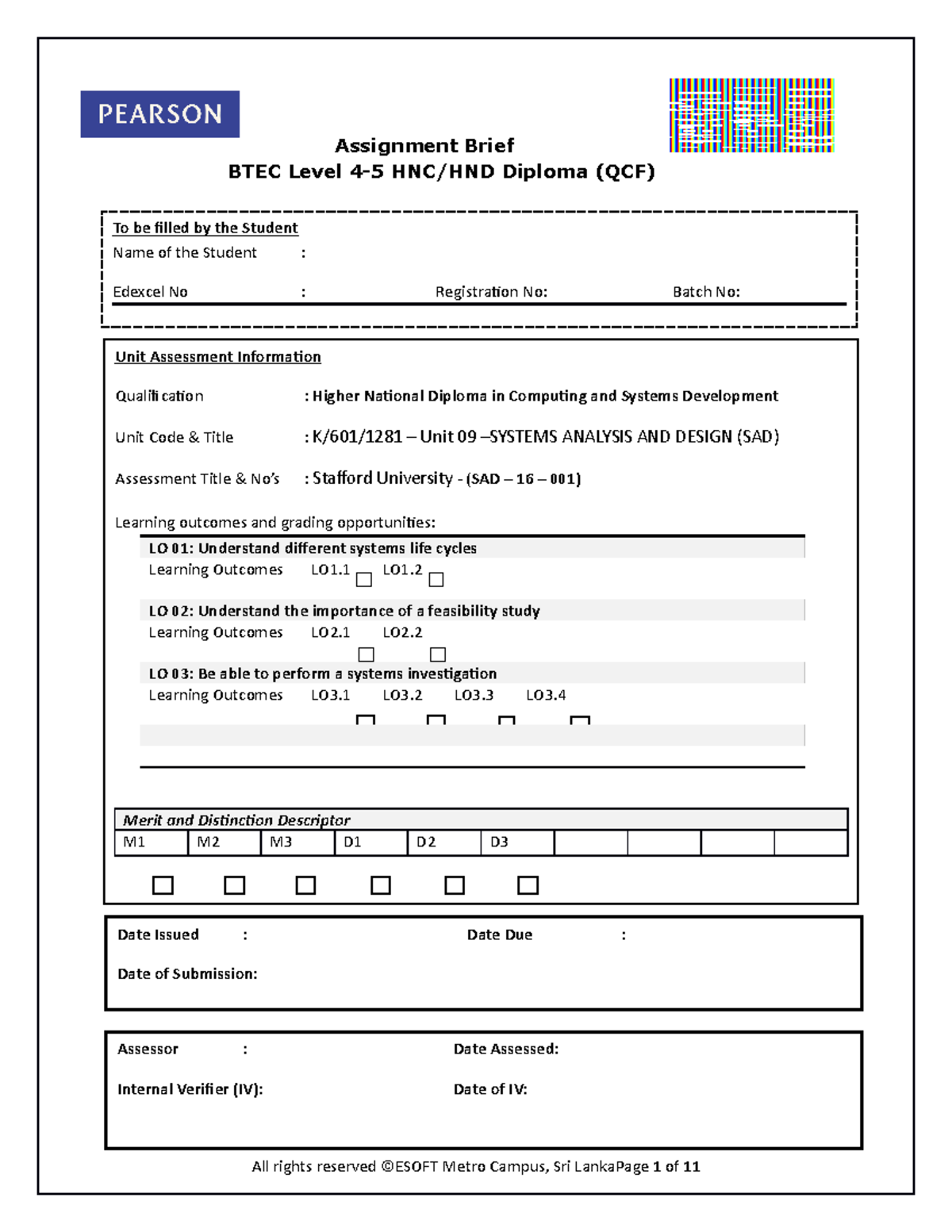 SAD - AUG - 2016 - safa - Assignment Brief BTEC Level 4-5 HNC/HND Diploma (QCF) To be filled by ...