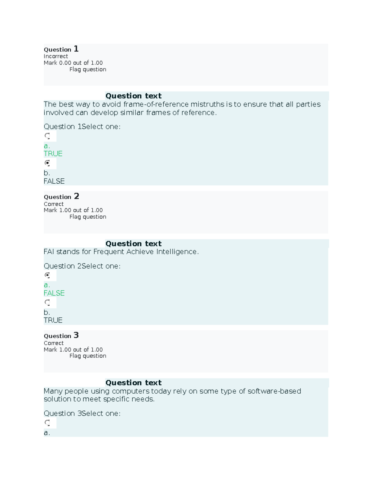 AI QUIZ - msamdmamsdmmasd - Question 1 Incorrect Mark 0 out of 1. Flag ...
