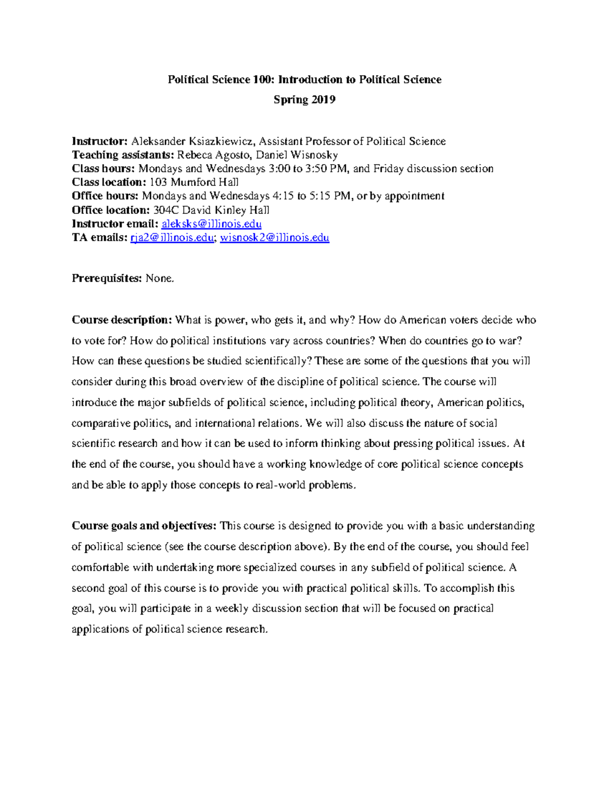 PS 100 - Introduction to Political Science - syllabus - Political ...