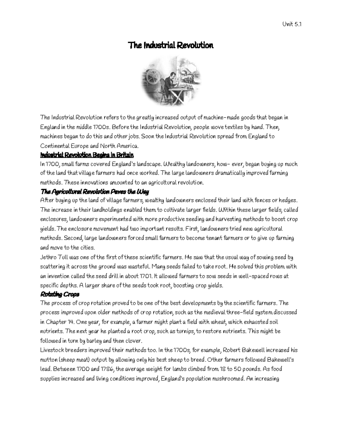 5.1 Industrial Revolution Reading - The Industrial Revolution The ...