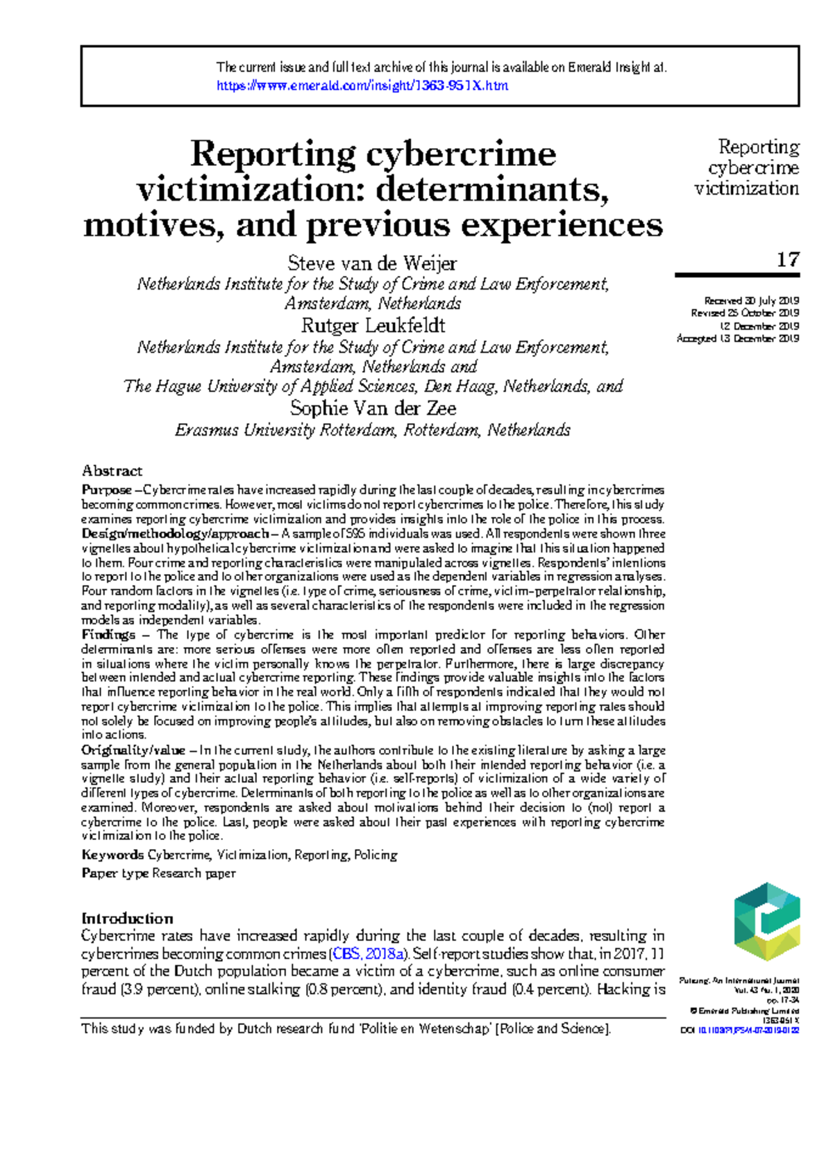 Reporting cybercrime victimization - Reporting cybercrime victimization ...