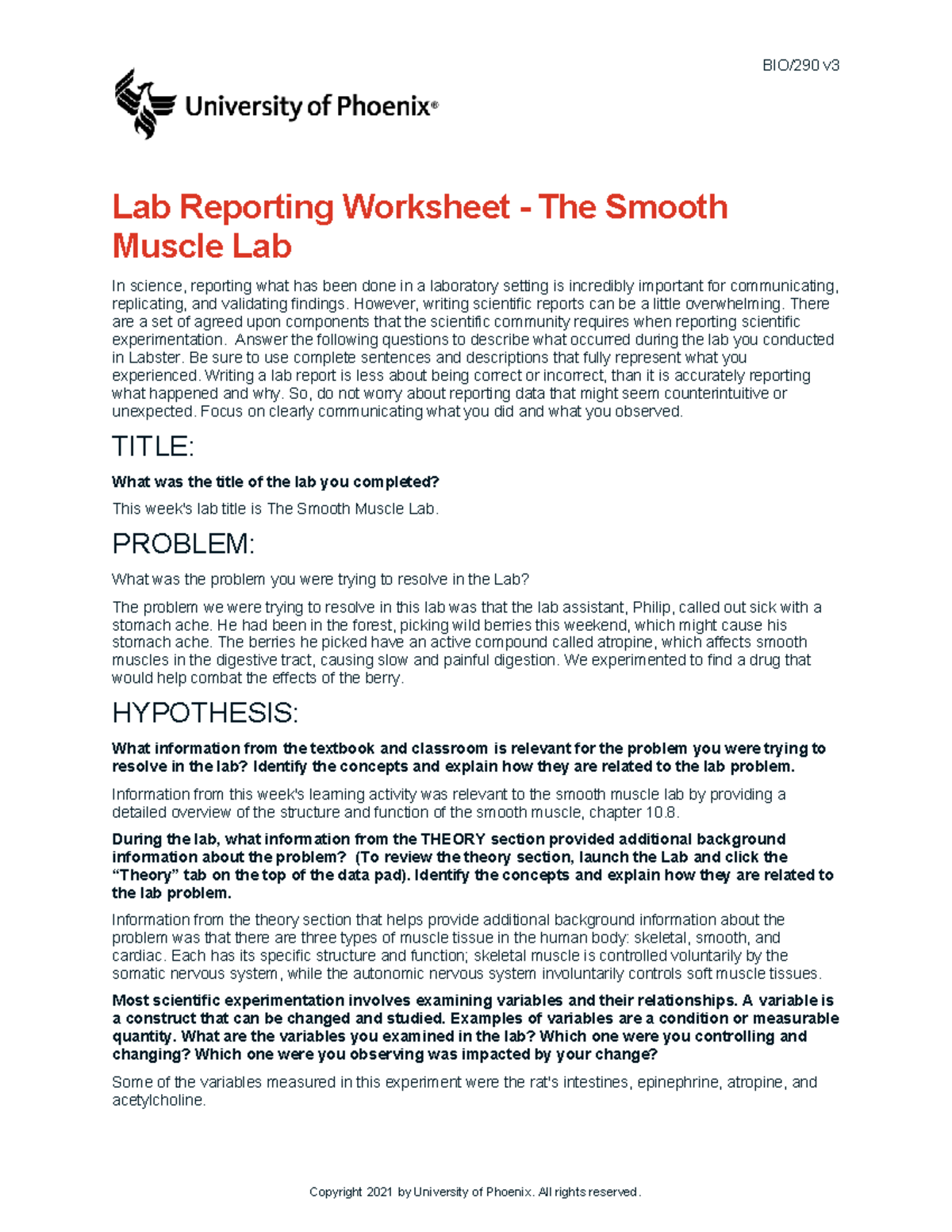 Bio290 v3 wk5 the smooth muscle lab report - BIO/290 v Lab Reporting ...