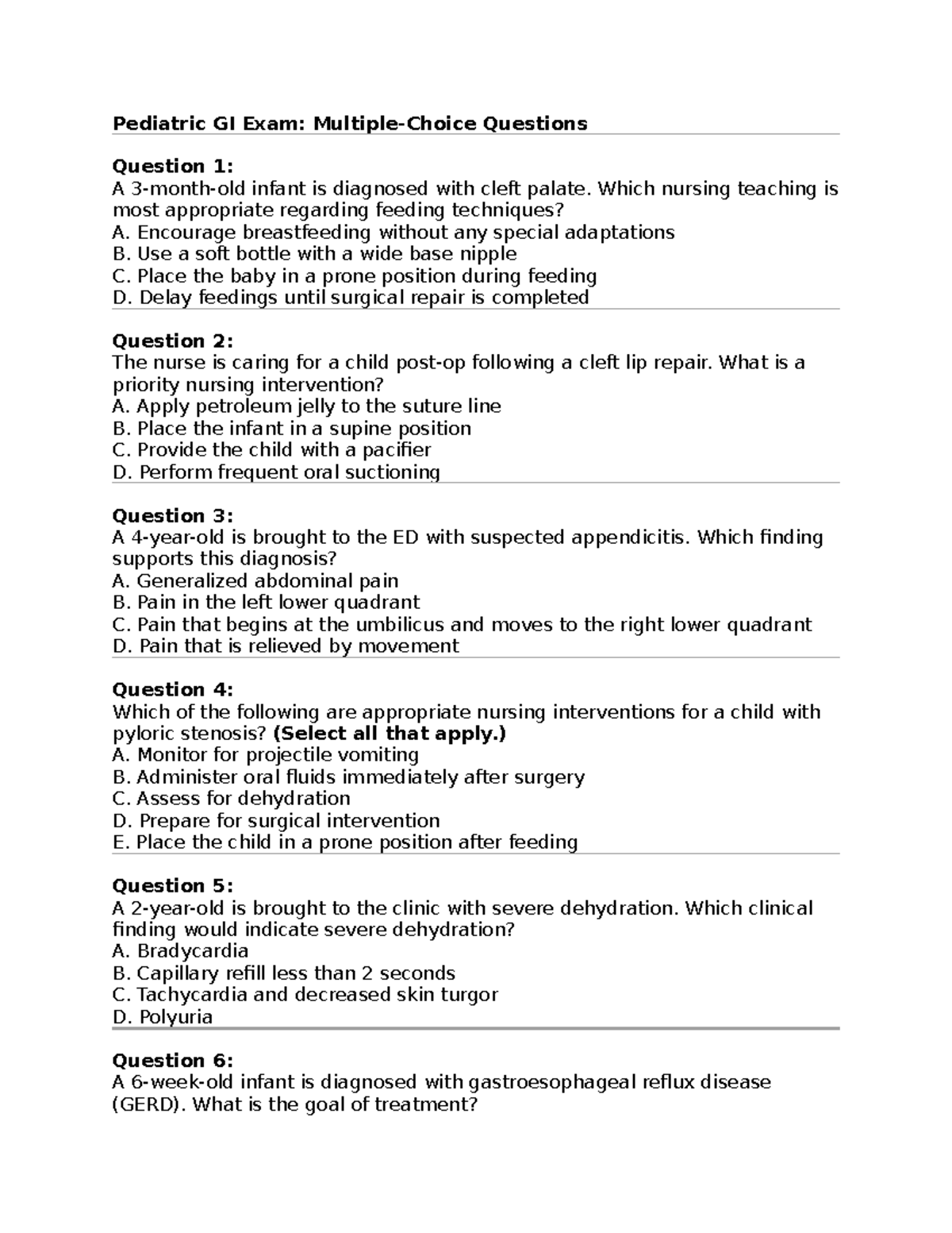 GI Practice Questions - Quiz - Pediatric GI Exam: Multiple-Choice ...