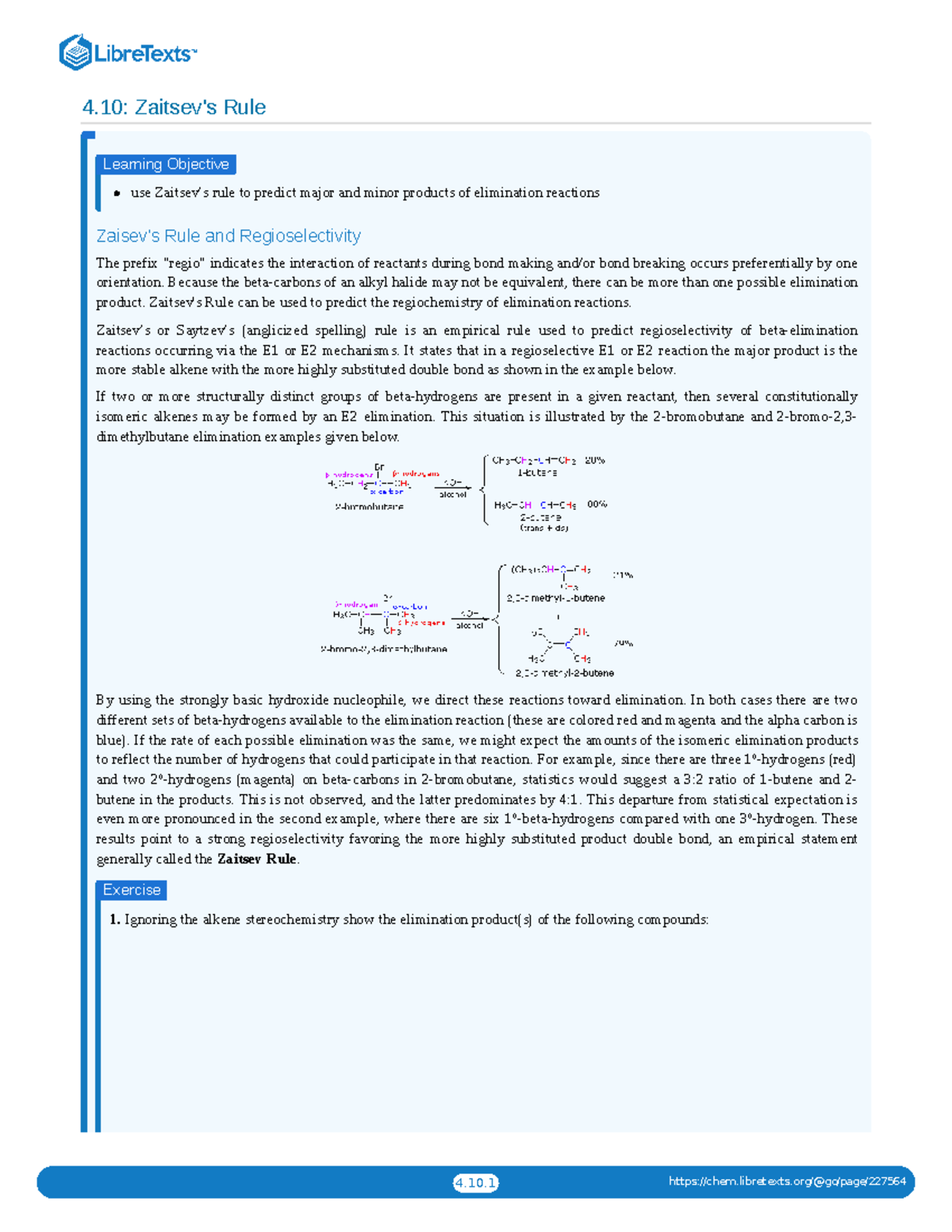 Zaitsev's Rule - 4.10 chem.libretexts/@go/page/ 4: Zaitsev's Rule use Zaitsev’s rule to predict ...