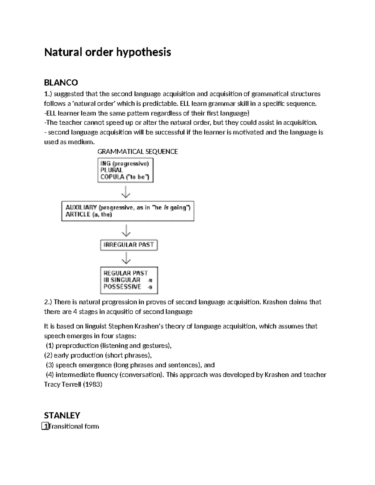 Natural order hypothesis - Natural order hypothesis BLANCO 1 ...