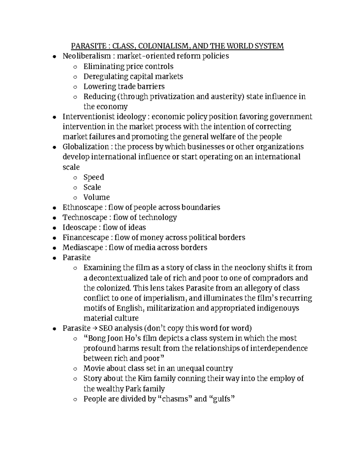 Parasite - exploring culture and gender through film lecture notes ...