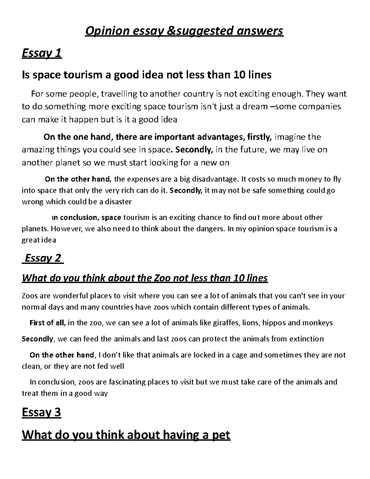 Revision grade 6 and opinion essay model - Opinion essay &suggested ...