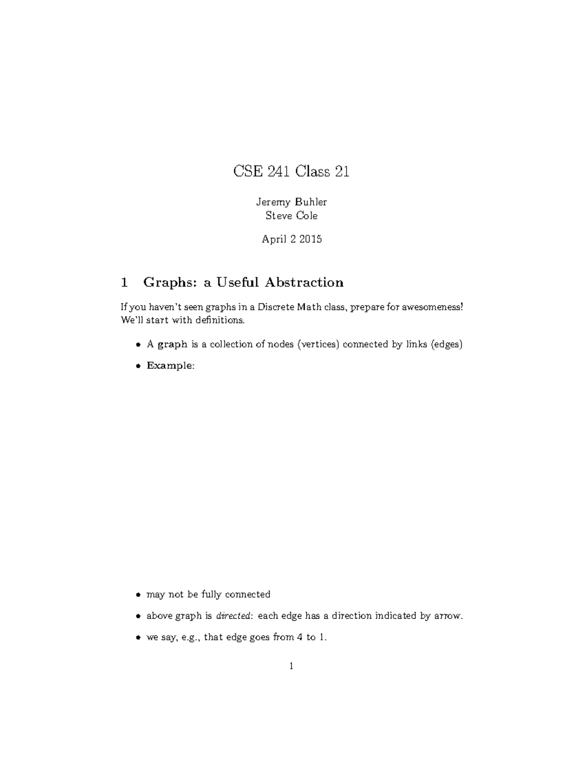 Cse502 2014 2015 Lecture Notes 21 Intro To Graphs Cse 241 Class 21 3020