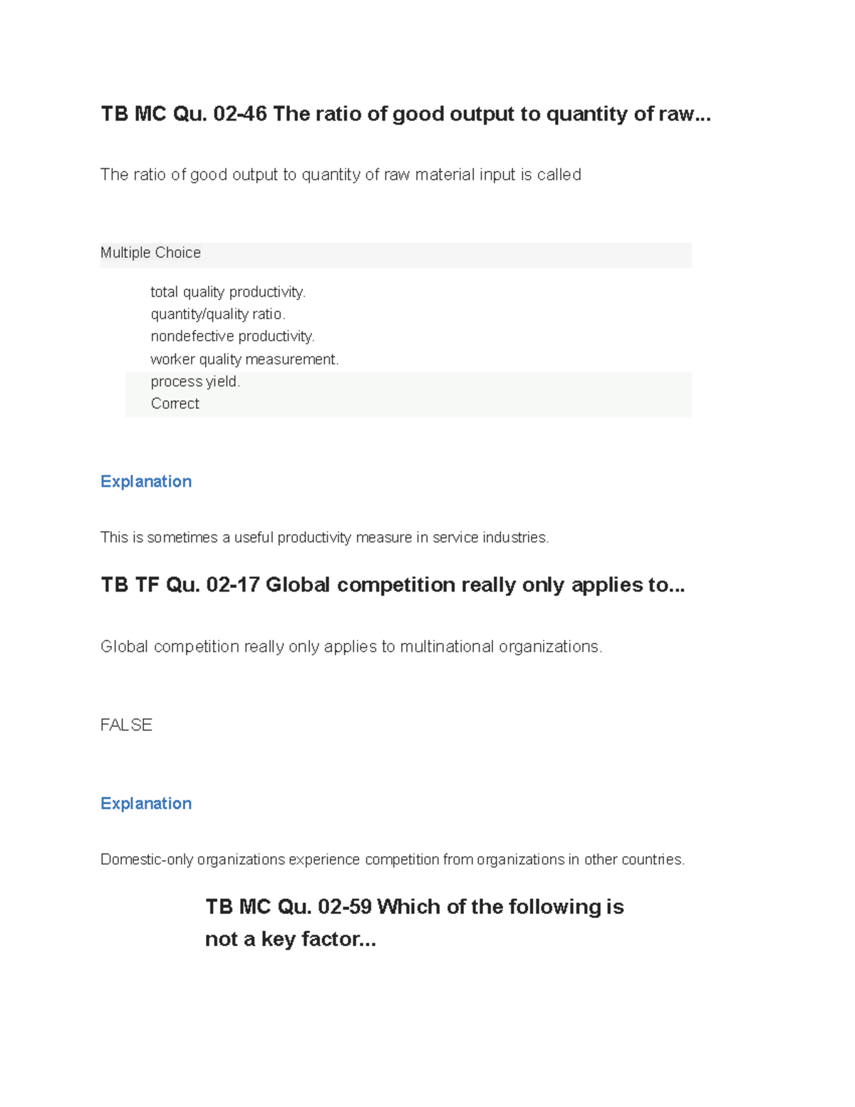 Ch.2 Quiz Part 4 - 20 Question Connect Quiz - TB MC Qu. 02-46 The ratio ...