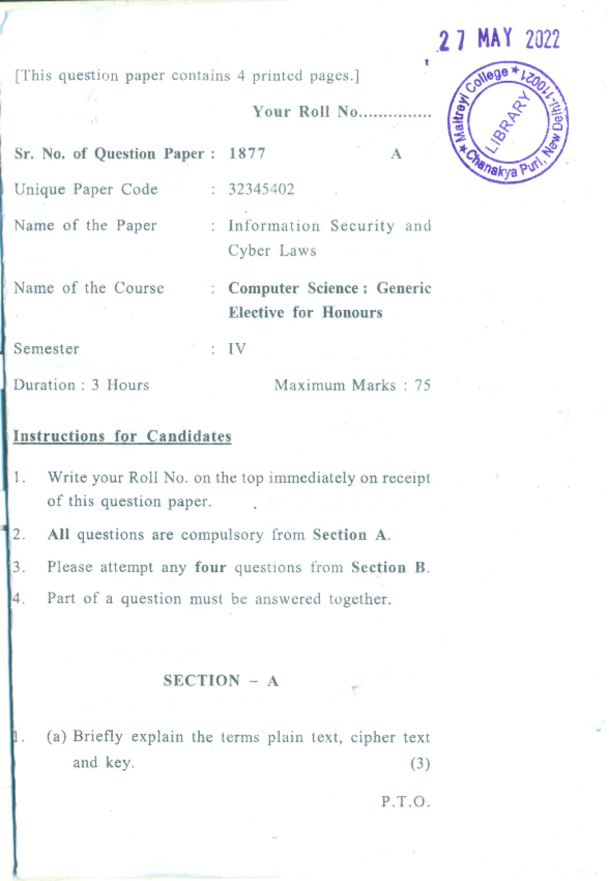 Previous Year Questions Paper - Information Technology - Studocu