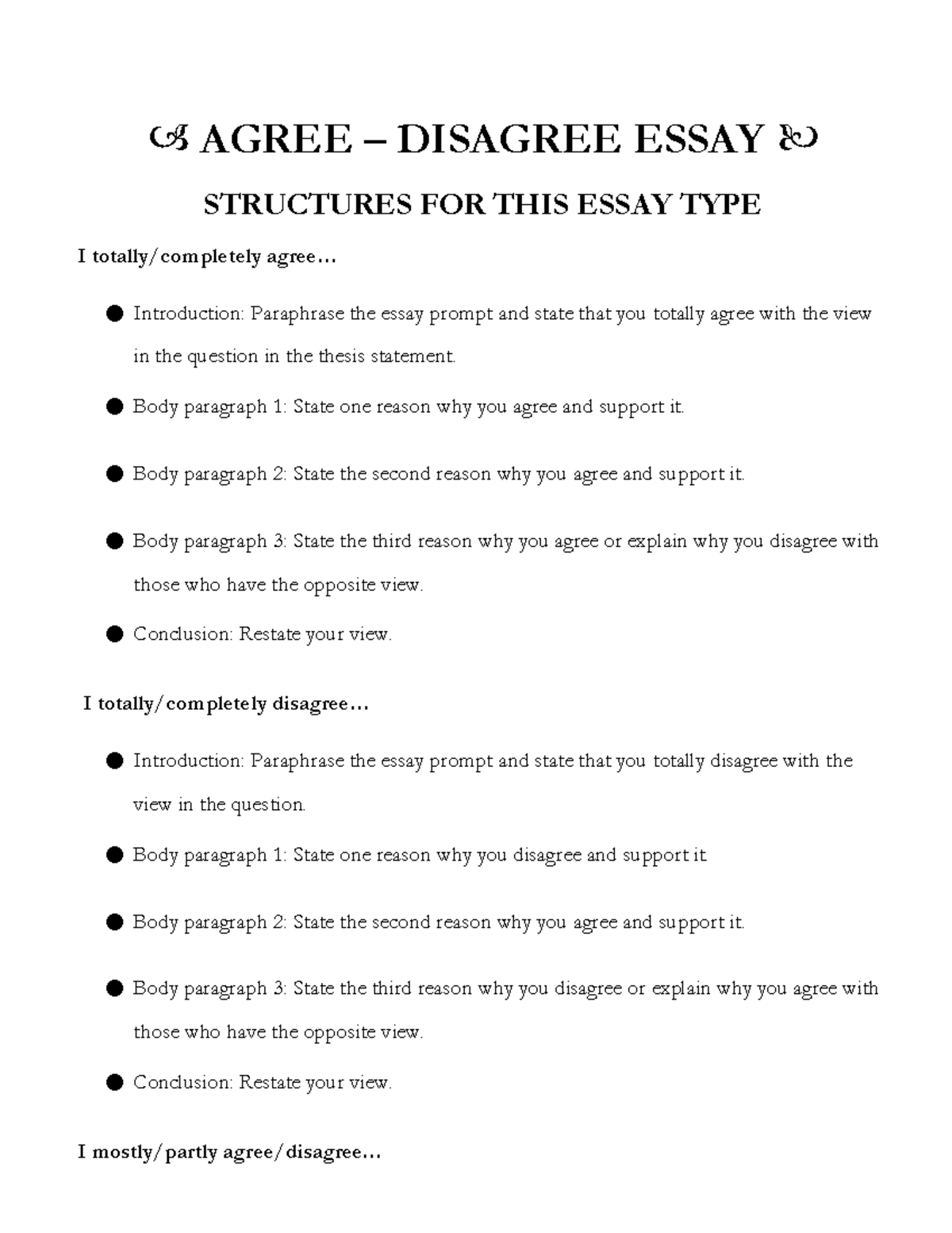 Agree Disagree Essay - Ta7 - 🙢 AGREE – DISAGREE ESSAY 🙠 STRUCTURES FOR ...
