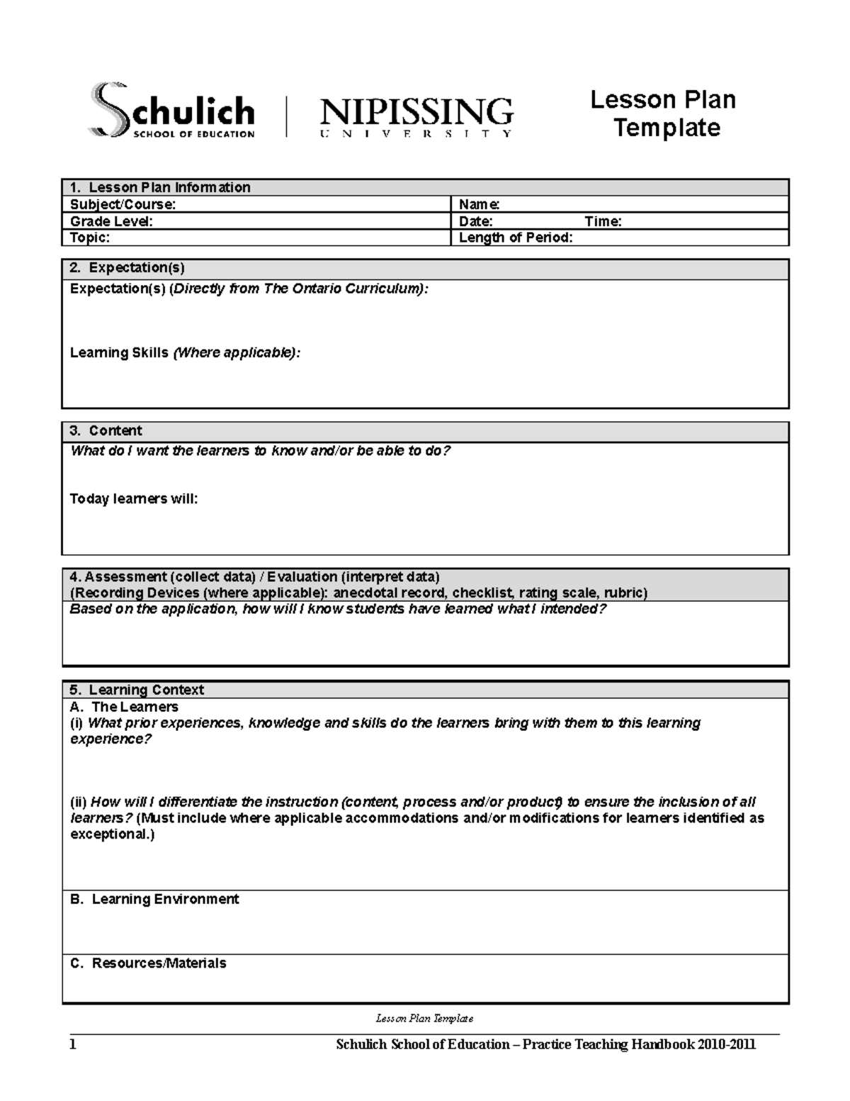 Detailed Lesson Plan Template - Lesson Plan Template Lesson Plan ...