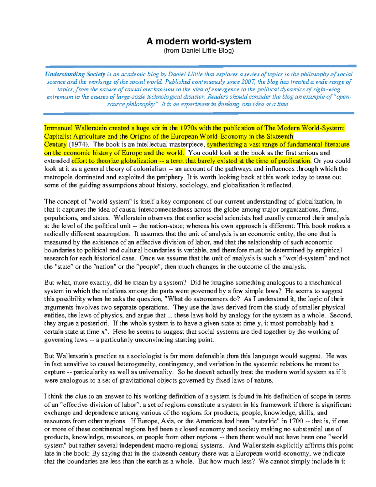 3rd Reading A Modern World System - A modern world-system (from Daniel ...