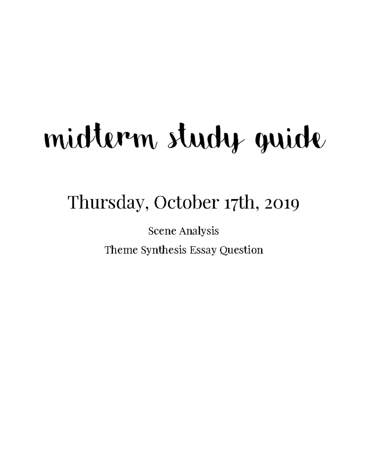 CMA 1600 Midterm Study Guide - Thursday, October 17th, 2019 Scene ...