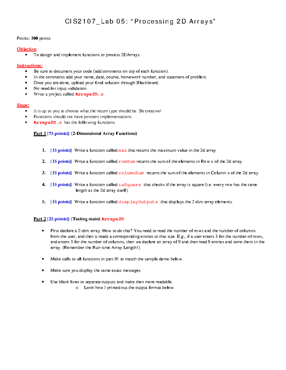 CIS2107 Lab05 Processing 2DArrays-1 - CI S2 1 0 7 _ La b 0 5 : “Pr oce ...