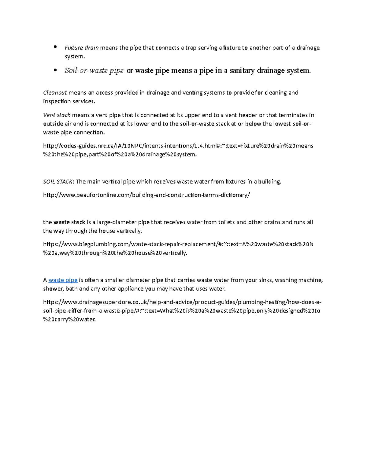 Definition of Terms Plumbing - Fixture drain means the pipe that ...