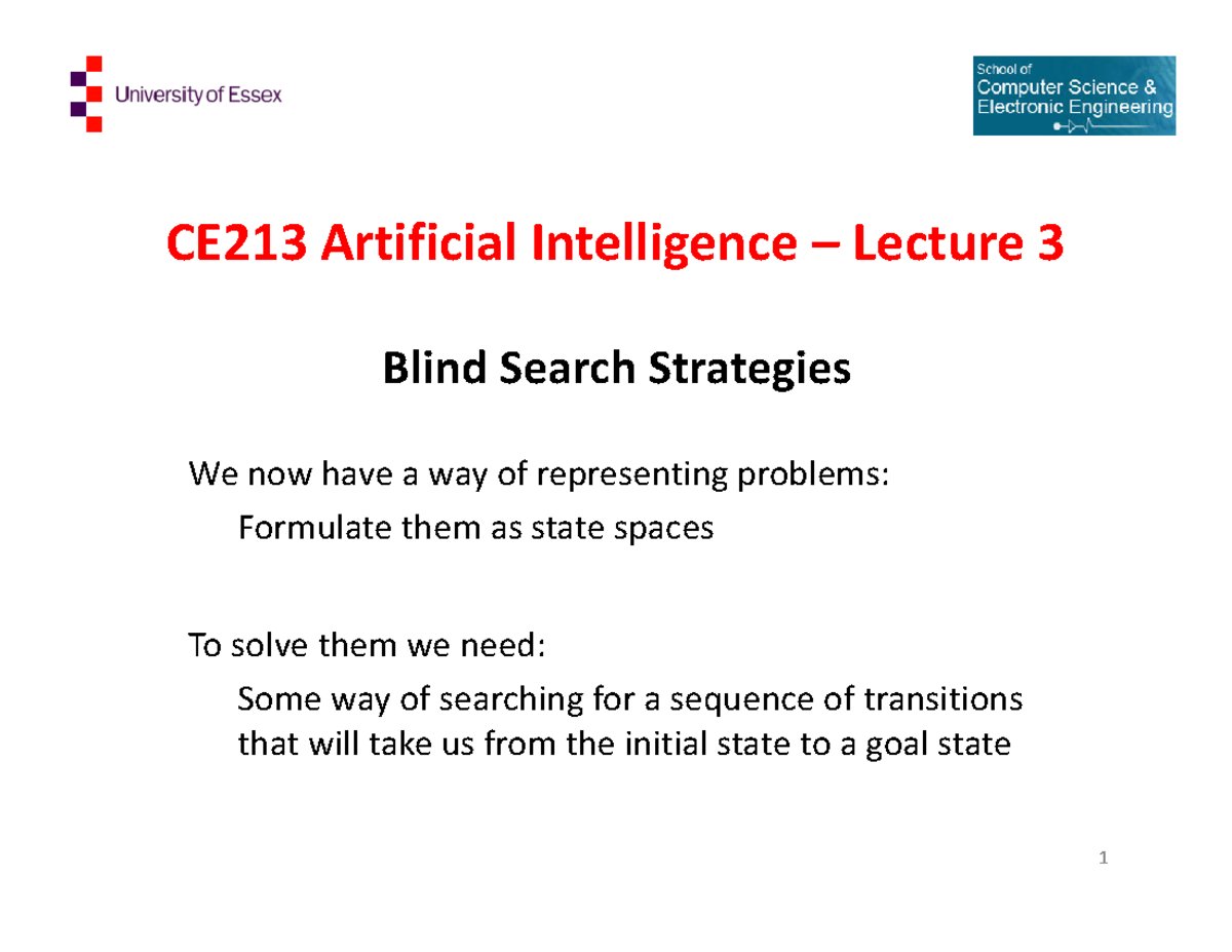 Lecture 3 Blind Search Strategies - Key question in search tree ...